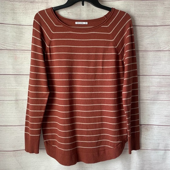 Pink Clover | Sweaters | Pink Clover Striped Sweater Long Sleeve Shirt Rust Scoop Neck Size ...